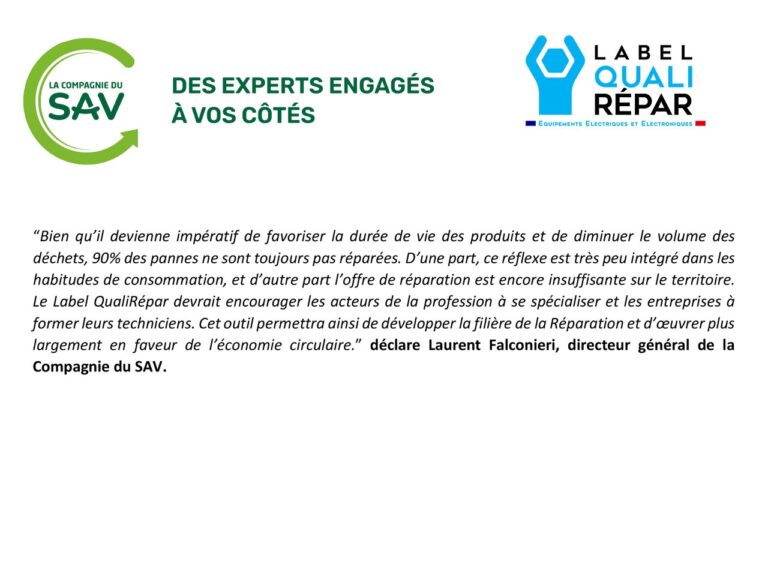 LA COMPAGNIE DU SAV OBTIENT LE LABEL QUALIRÉPAR - Univers Habitat